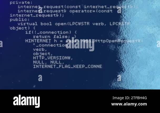 Animation of computer code over navy background with blue shade. computers, programming ...