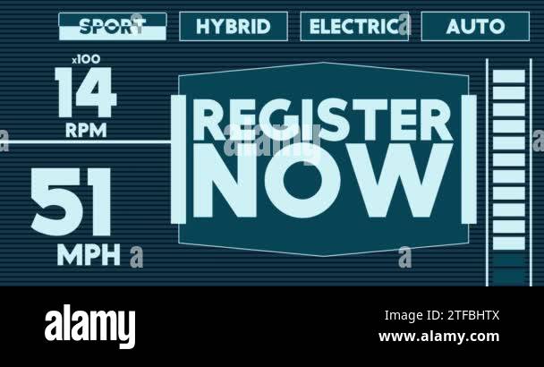 Futuristic Car Dashboard with Register Now Text. Digital Graphical User ...