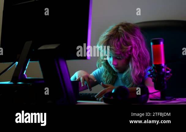 Little boy at the pc computer screen. Cute preschool kid is watching ...
