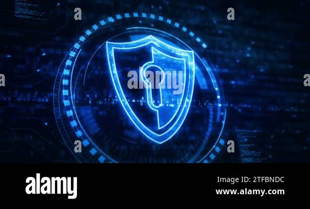 Cyber security, network protection and digital data with shield symbol ...