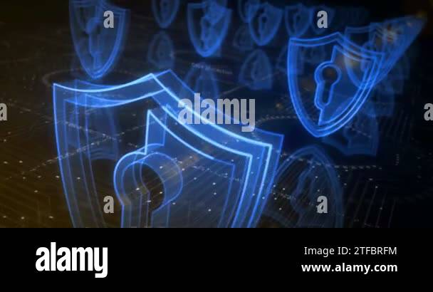 Cyber security, network protection and digital data with shield symbol ...