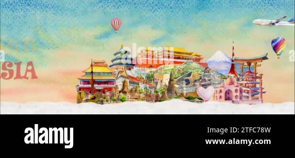 Landmark painting animation travel famous landmarks of the worlds in ...