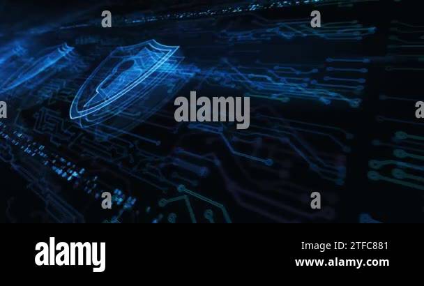 Cyber Security Network Protection And Digital Data With Shield Hologram Symbol Appears On A