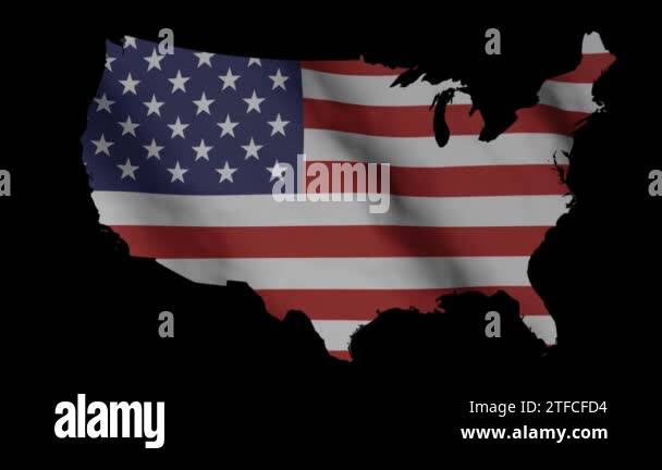 Map of United States of America in colors of USA flag isolated on black ...