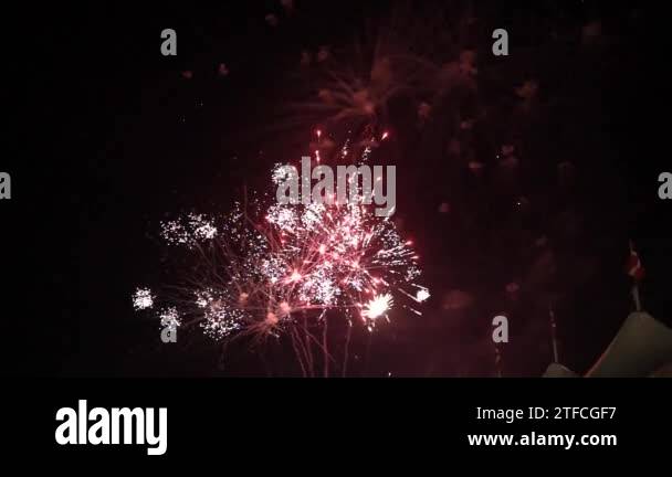 4K. loop seamless of real fireworks background. abstract blur of real ...