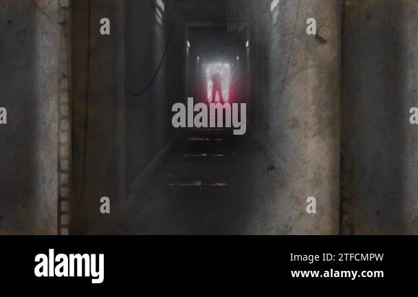 Animation of film fog and scratches over scary figure backlit in ...