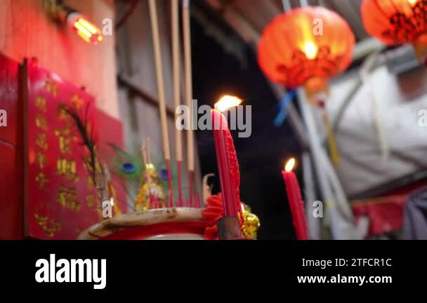 Georgetown, Penang, Malaysia - Jan 31 2022: Close up the candle at ...