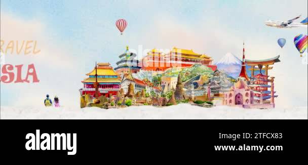 Landmark painting animation travel famous landmarks of the worlds in ...