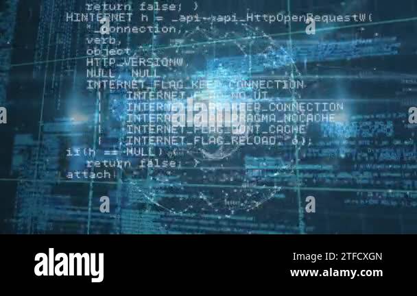 Animation of data processing over globe of network of connections ...