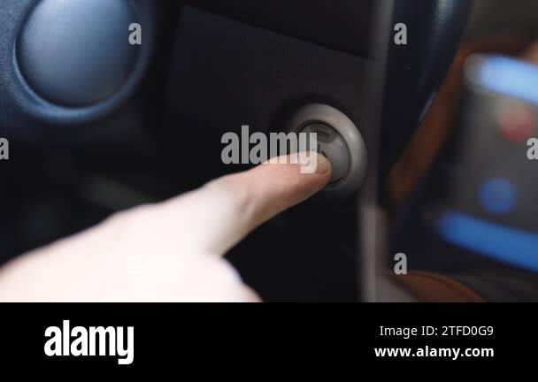 Pushing Orange Power Ignition Button to Start Keyless Ignition Hybrid ...
