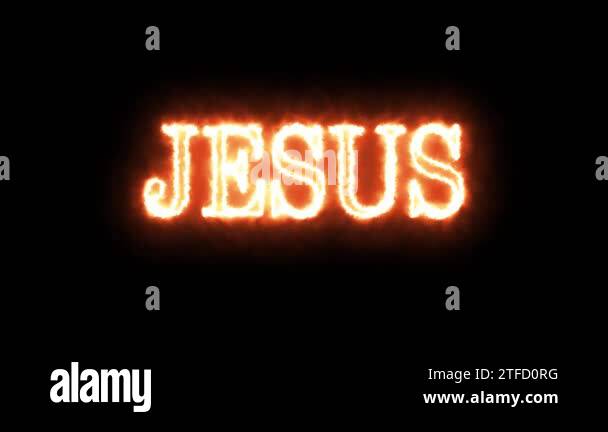 Animation of Jesus name flashing. Name Jesus orange and yellow on fire ...