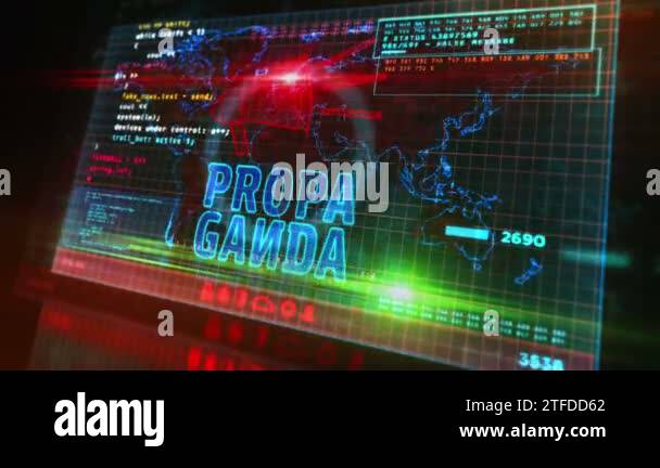 Propaganda message on computer screen loop. Fake news, disinformation and manipulation abstract ...