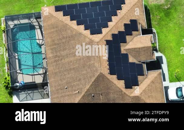 Standard american residential house with rooftop covered with solar ...