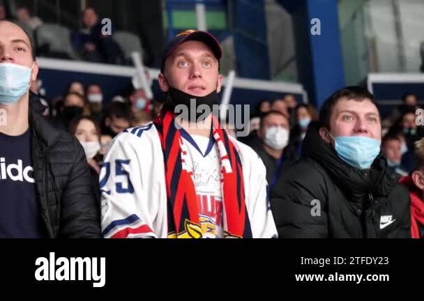 Excited men sports fans stand up on spectator places Stock Video ...