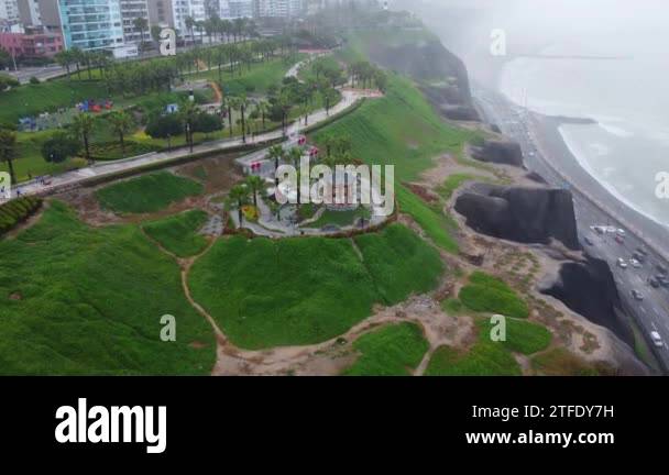 Drone 4k footage of a chinese themed public park in Lima, Peru. Called ...