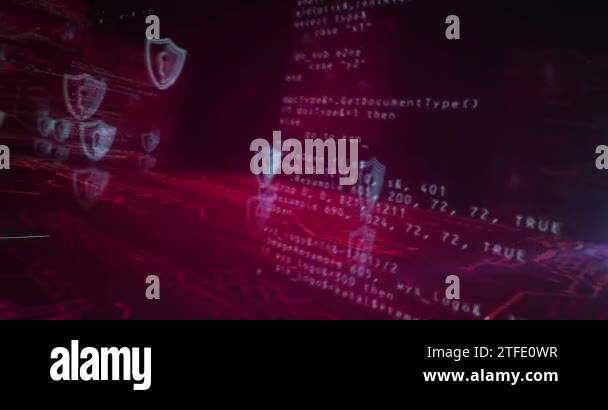 Cyber security, network protection and digital data with shield symbol ...