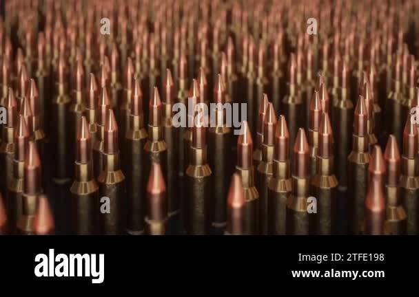 Rows Of Rifle Bullets.Flight over rows of bullets. 4K seamless loopable ...