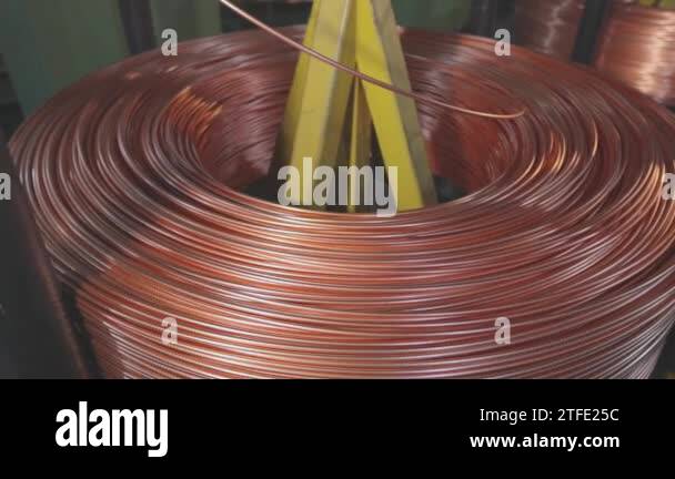 Copper cable spool rotation, copper cable manufacturing process Stock ...