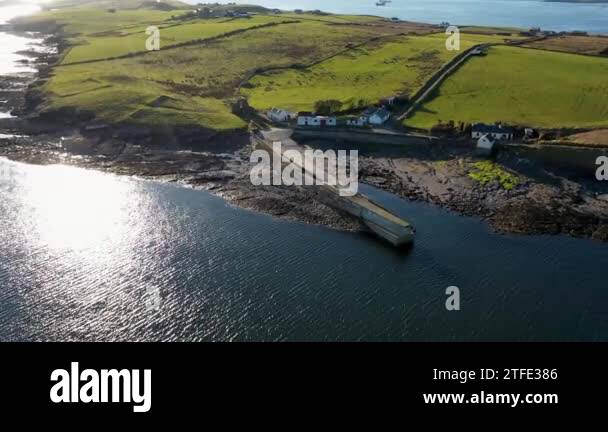 Aerial view of the Ballysaggart pier and the 15th century Franciscan ...