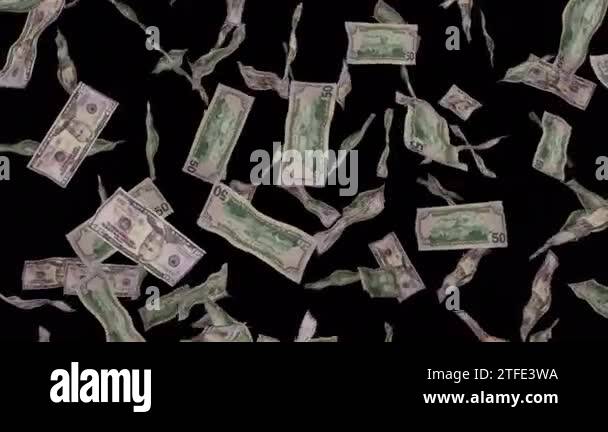 50 Dollar bills falling down. Banknotes isolated on transparent ...