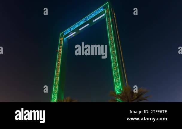Dubai Frame building at night timelapse, new UAE attraction Stock Video ...