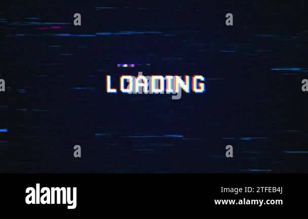 LOADING text with glitch background concept for video games screen. LOADING Retro text effects ...