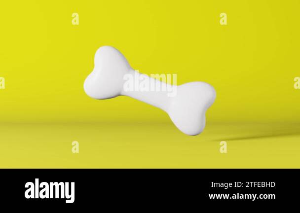 Realistic healthy white dog bone 3d animation loop 4K. Pet shop banner ...