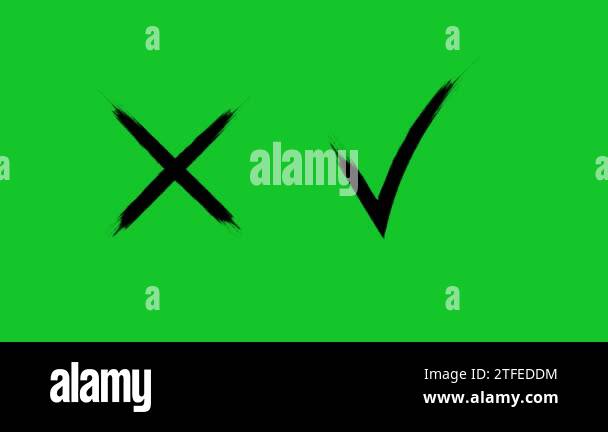 4K animation of multicolor cross and check mark on a green background ...