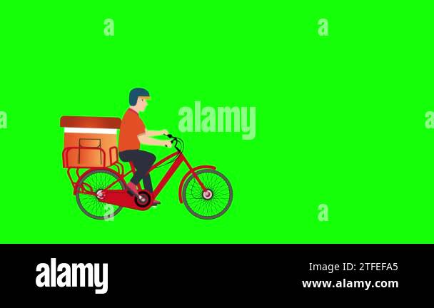A delivery man riding a bicycle in green background 4K animation ...