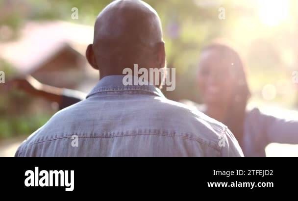 African people hugging, woman running towards partner hugs and embrace ...