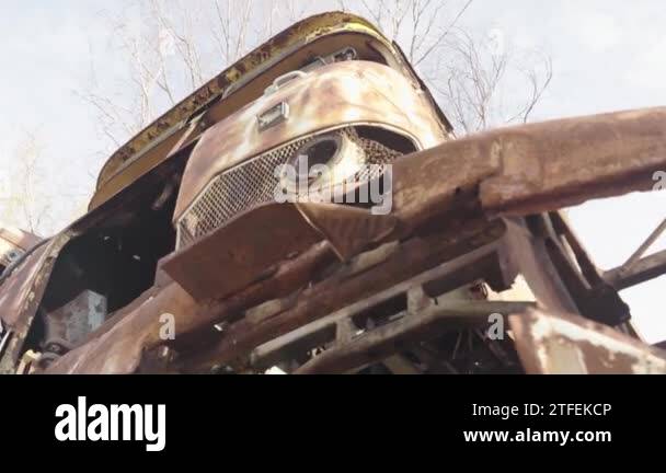 Abandoned rusty radioactive equipment of the soviet union. Cemetery of ...