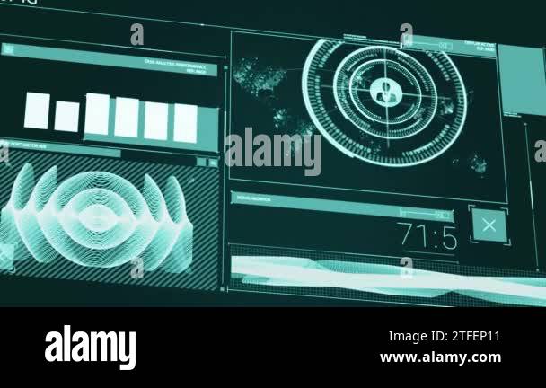 Animation of infographic interface with bar graph, maps and profile ...