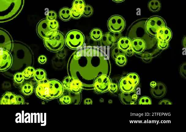 smiley face social media yellow green icons flying like a bubble on ...