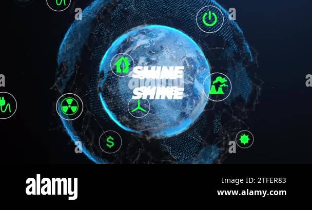 Animation of falling icons over globe dark background. Global ...