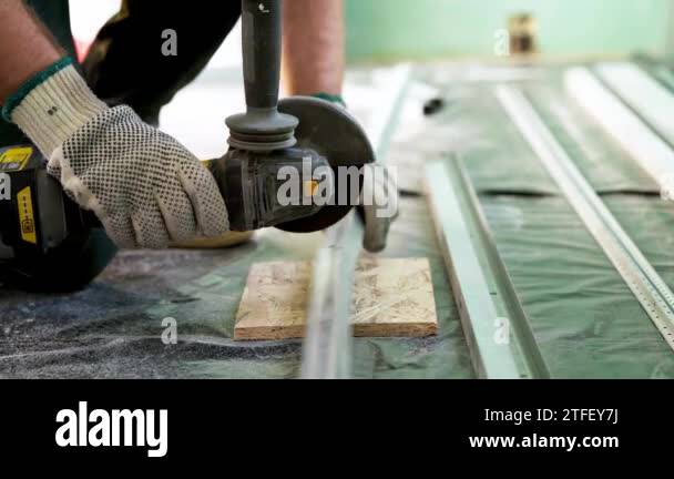 Cutting Metal Wall Profile With Angle Grinder With Sparks Stock Video ...