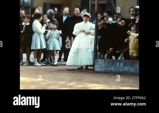 palermo, italy march 1950:Little girl in white formal dress for 1950s ...