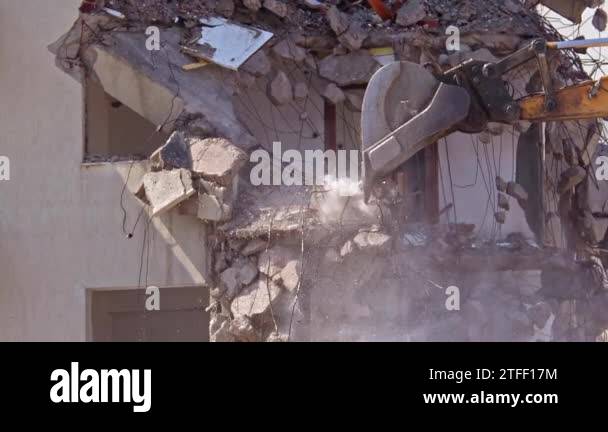Building Demolition Moment with Column Breaker Excavator Footage Stock ...