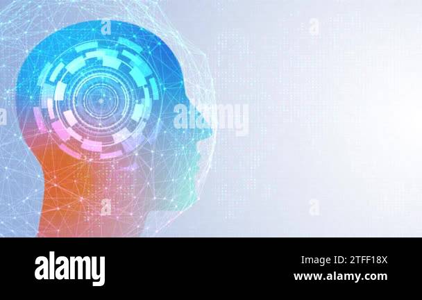 Future AI tech machine learning, face outline circuit board and binary ...