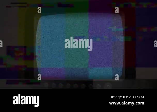 4K Loop Animation of Vintage Retro tube monitor. pixelated sign on 70s ...