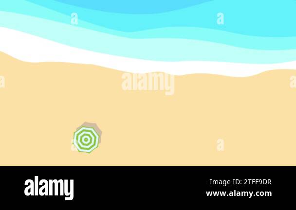 Animated summer background. Crowded beach and sea with umbrella and ...