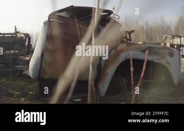 Abandoned rusty radioactive equipment of the soviet union. Cemetery of ...