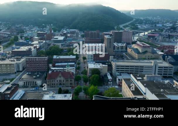 Johnstown Pennsylvania aerial establishing shot at sunrise. Downtown ... Johnstown Pennsylvania aerial establishing shot at sunrise. Downtown ...