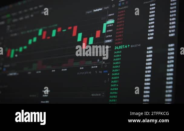 Cryptocurrency exchange chart online on a laptop screen. Stock market ...