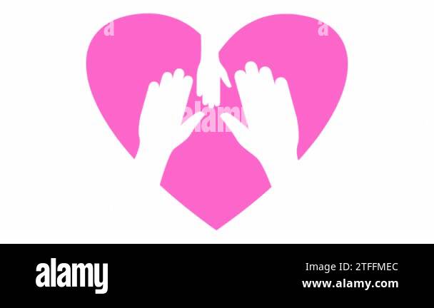 Animated family icon, heart and hands signs. Pink heart beats. Family ...