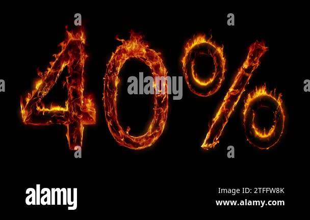 Super Slow Motion Shot of 40 Percent Sign made of Real Fire Flames at ...