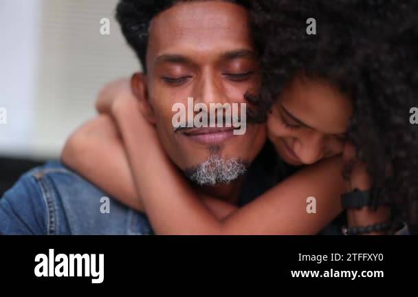 Preteen Daughter Embracing Dad Father And Daughter Love And Affection Black African Ethnicity