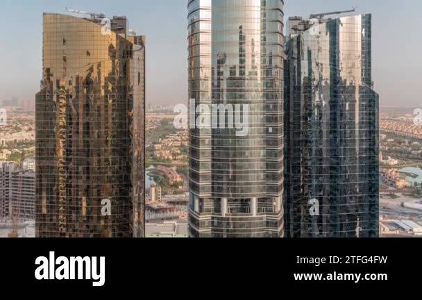 Tall residential buildings at JLT aerial timelapse, part of the Dubai ...