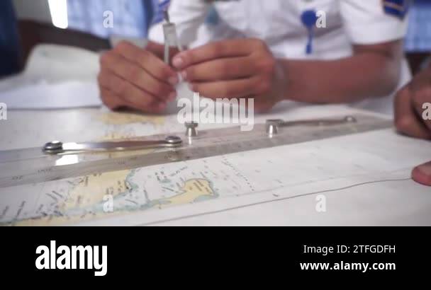Student study Navigation ship chart for building a sailing route ...