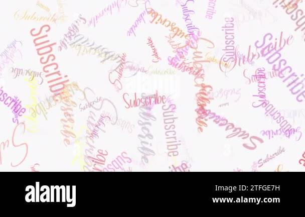 Many color Text of Subscribe word typing fly motion animation on white ...