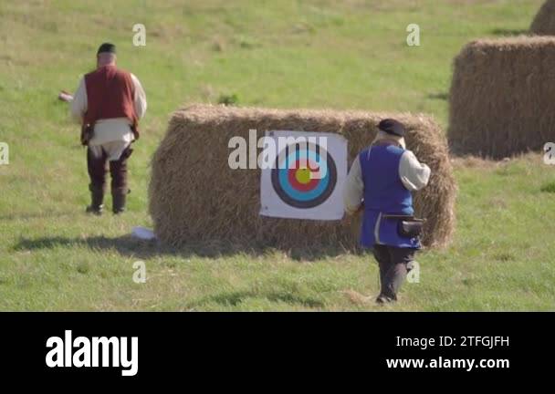 Archers During Historical Reenactment Of Medieval Archery With Target ...